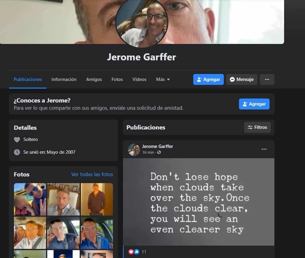 Jerome Garffer escribe mensaje en Facebook desde la cárcel